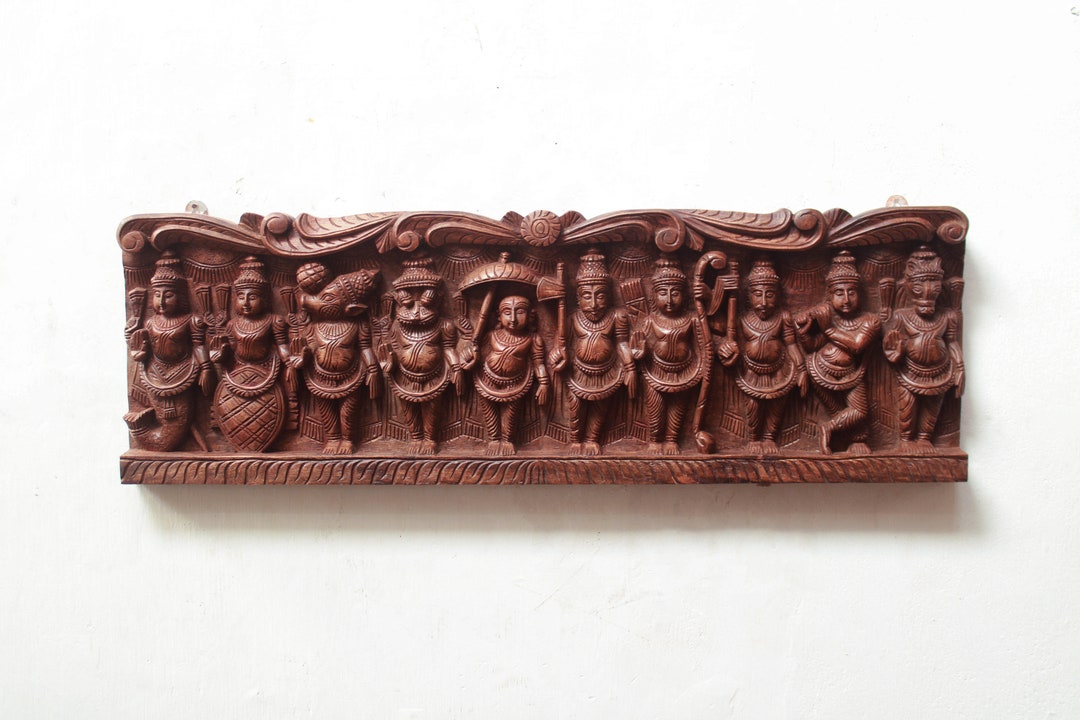 Dashavatara Statue Hindu God Vishnu Ten Avatar Sculpture Wooden Wall ...
