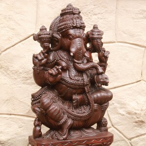 Ganesha Statue 2ft Wooden Hand Carved Sculpture Hindu God Ganesh Idol ...