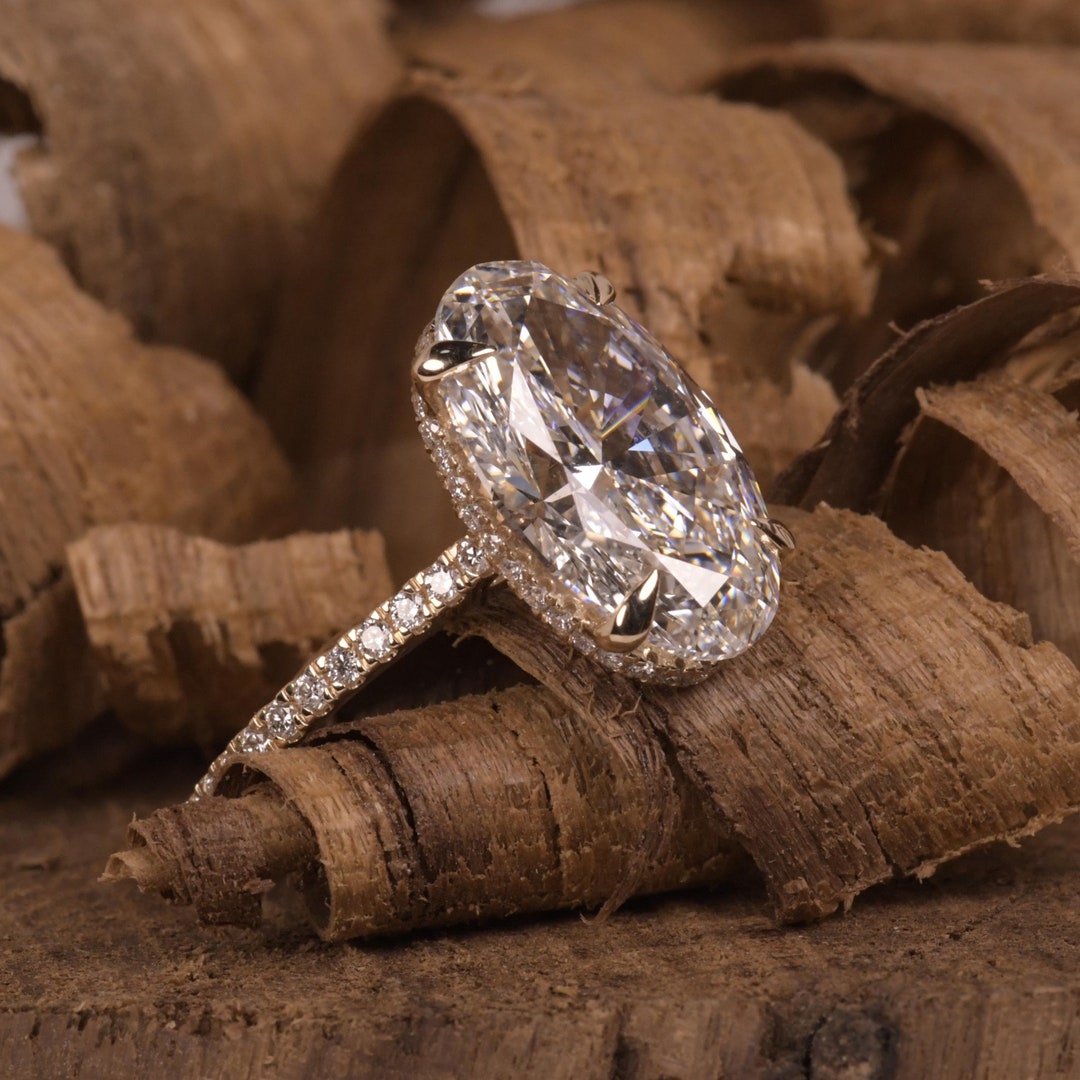 8ct Elongated Oval Cut Lab Grown Diamond Cathedral Set Engagement Ring ...