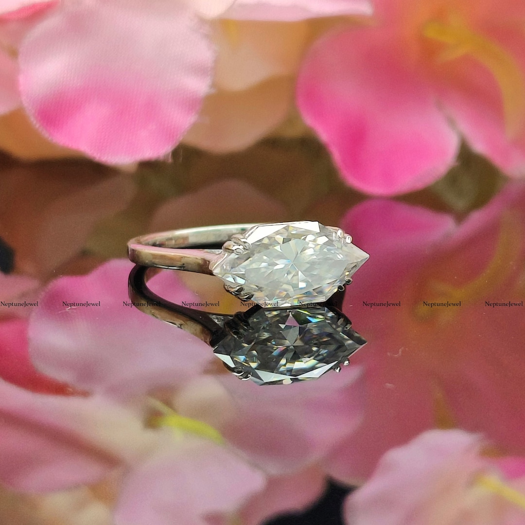 7x14mm East-west Set Dutch Marquise Cut Moissanite Engagement Ring ...
