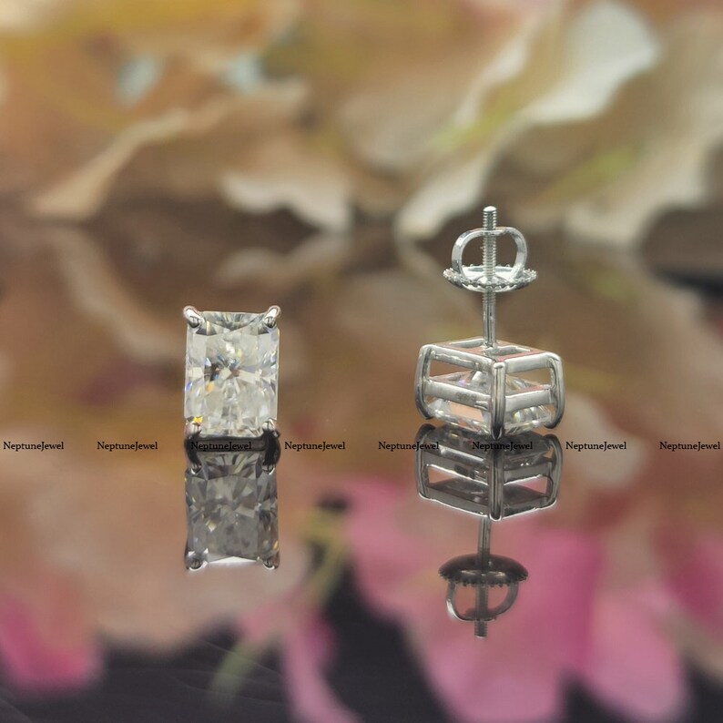 Radiant Cut Moissanite Stud Earrings/ Sparkling Bridal or Wedding ...