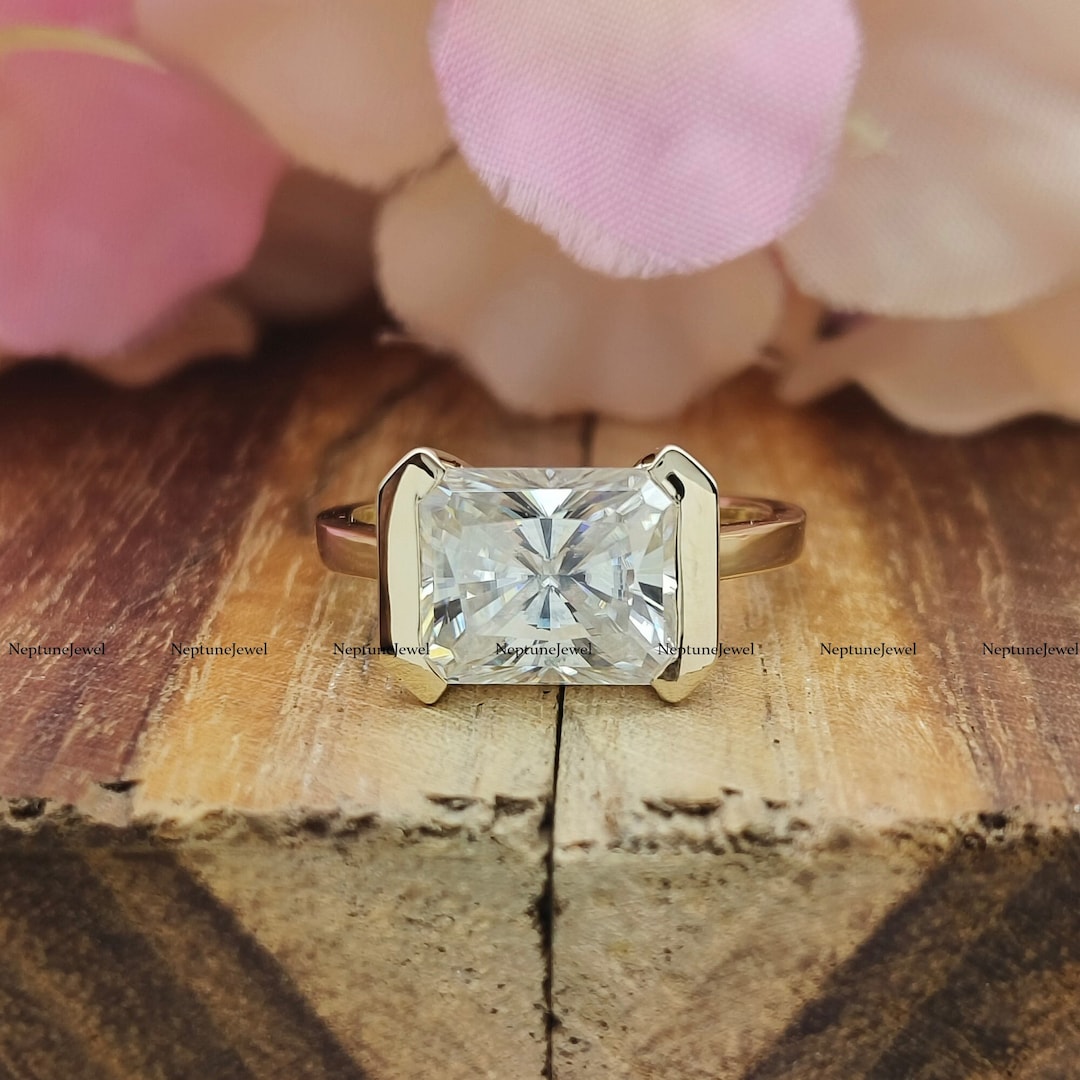 East - West Half Bezel Set Radiant Cut Simulant Diamond Solitaire ...