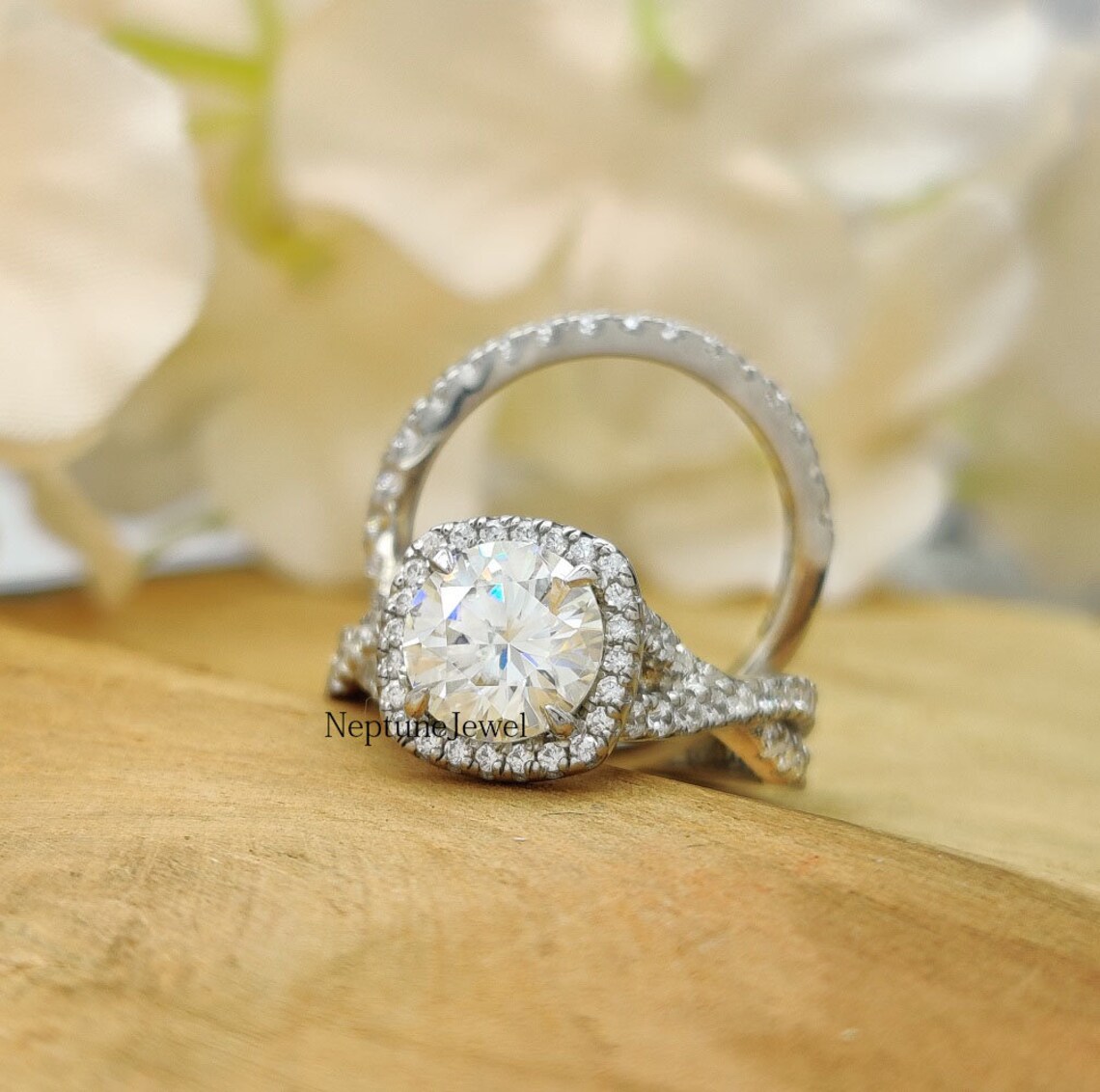 Twisted Halo Engagement Ring / 1.30CT Simulated Diamond Silver | Etsy