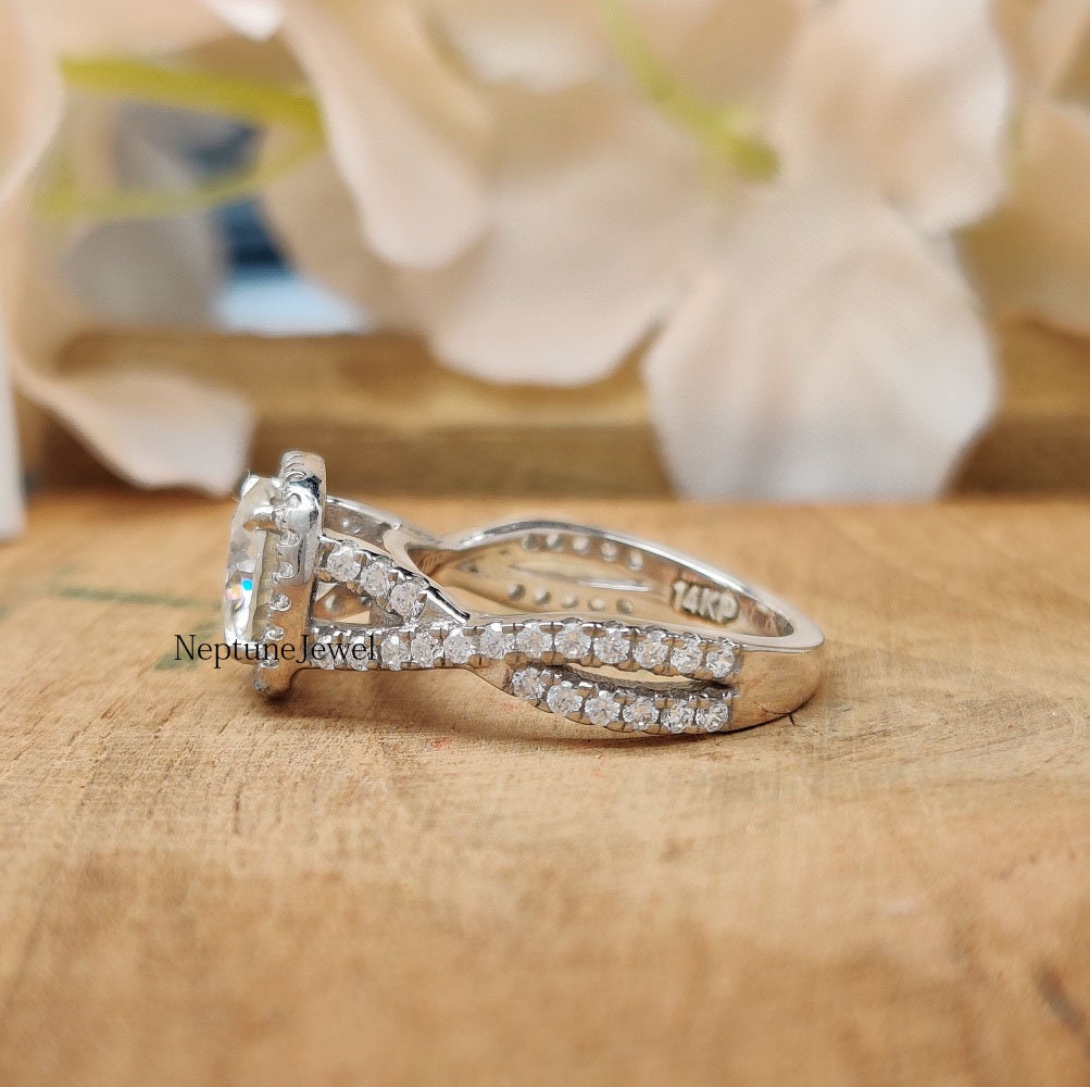 Twisted Halo Engagement Ring / 1.30CT Simulated Diamond Silver | Etsy