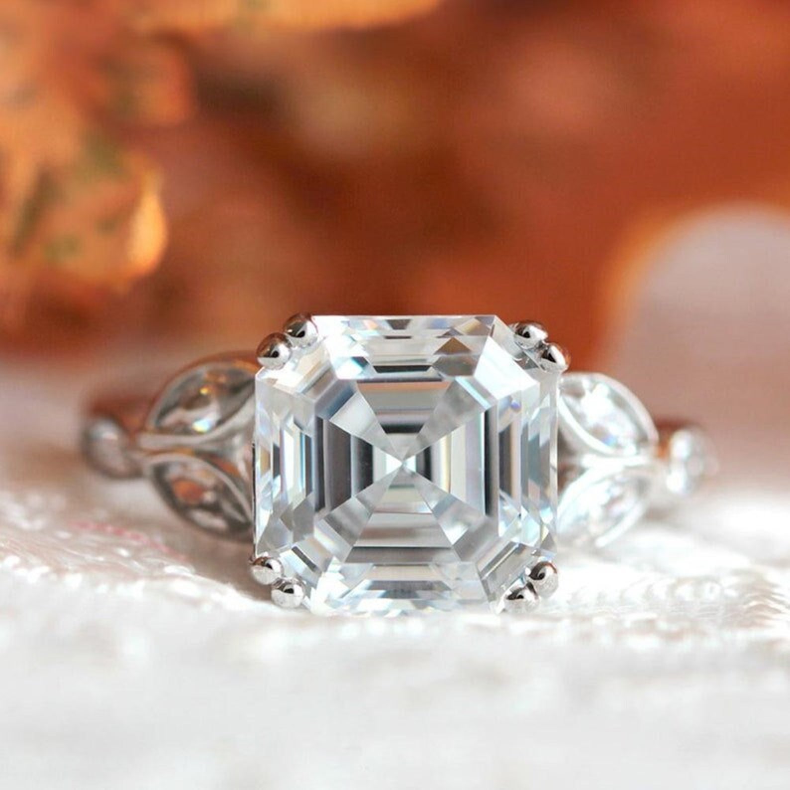 Asscher Cut Moissanite With Side Stone Bezel Set Marquise Engagement ...