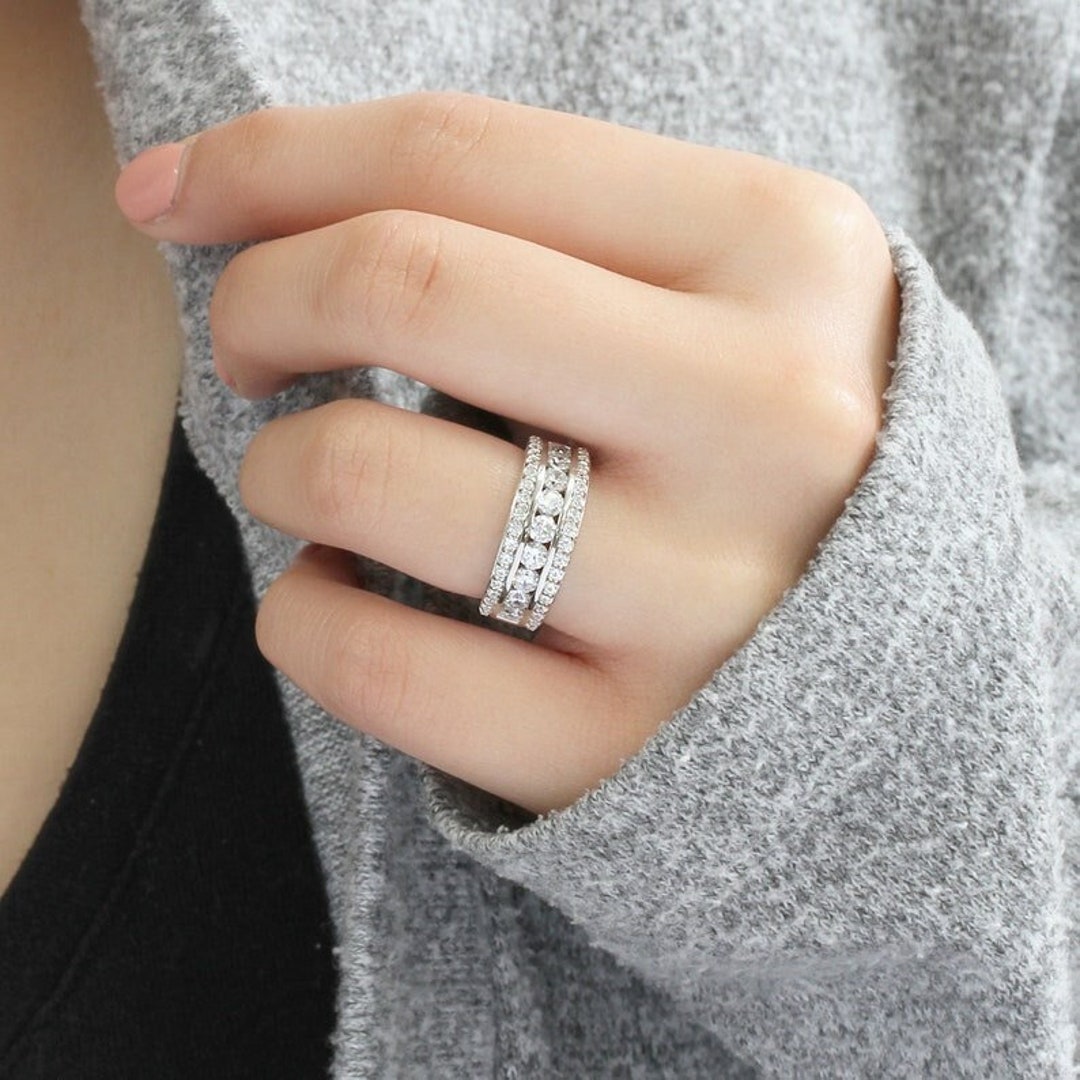 Round Cut Diamond Channel Set Half Eternity Band/ Simulated - Etsy