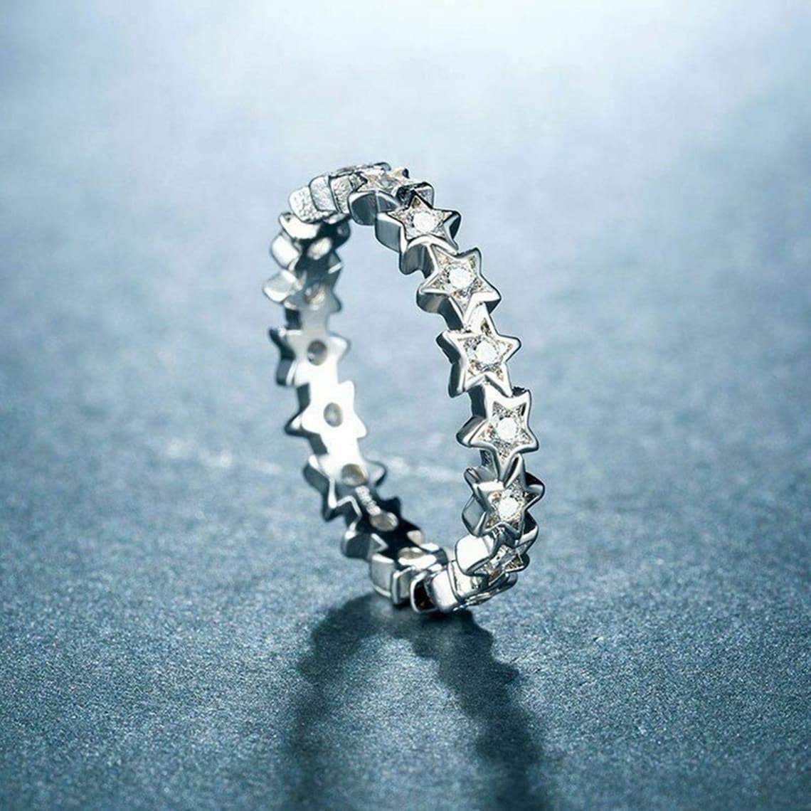 Dainty Minimalist Diamond Set Stars Band/14k White Gold - Etsy