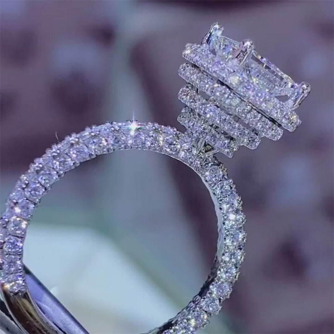 Gorgeous 1.90ct Princess Cut Gold Moissanite Ring/ 925 Silver 4 Step ...