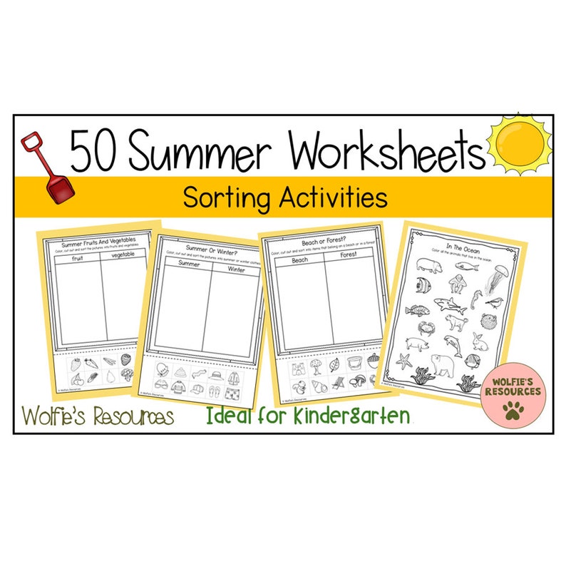 50 Summer Kindergarten Worksheets: Coloring, Math, English Activities ...