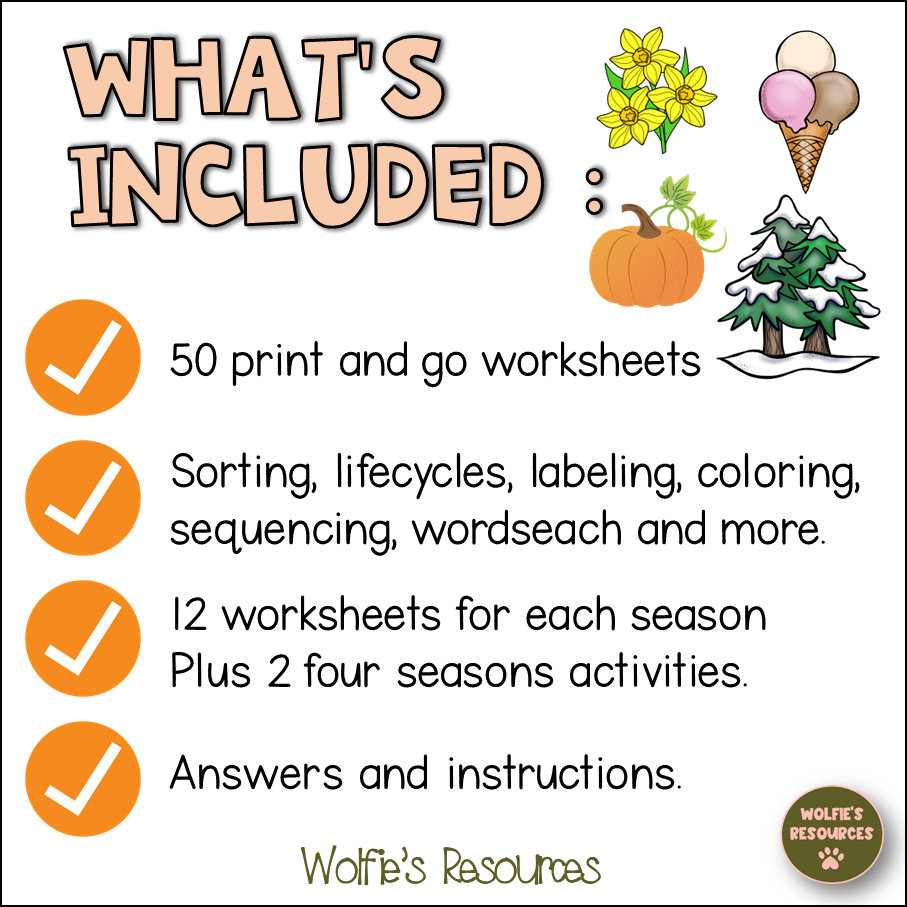50 Four Seasons of the Year Worksheets, Spring, Summer, Fall, Winter ...