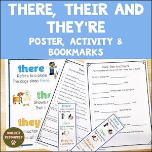 There Their They're Poster Bookmarks Worksheet - Etsy