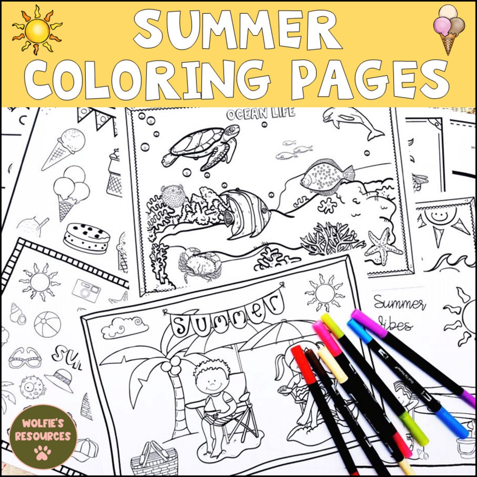 Summer Themed Coloring Pages | Coloring Sheets | Summer | Homeschool - Etsy