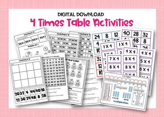 4 Times Tables Worksheets and Activities - Etsy
