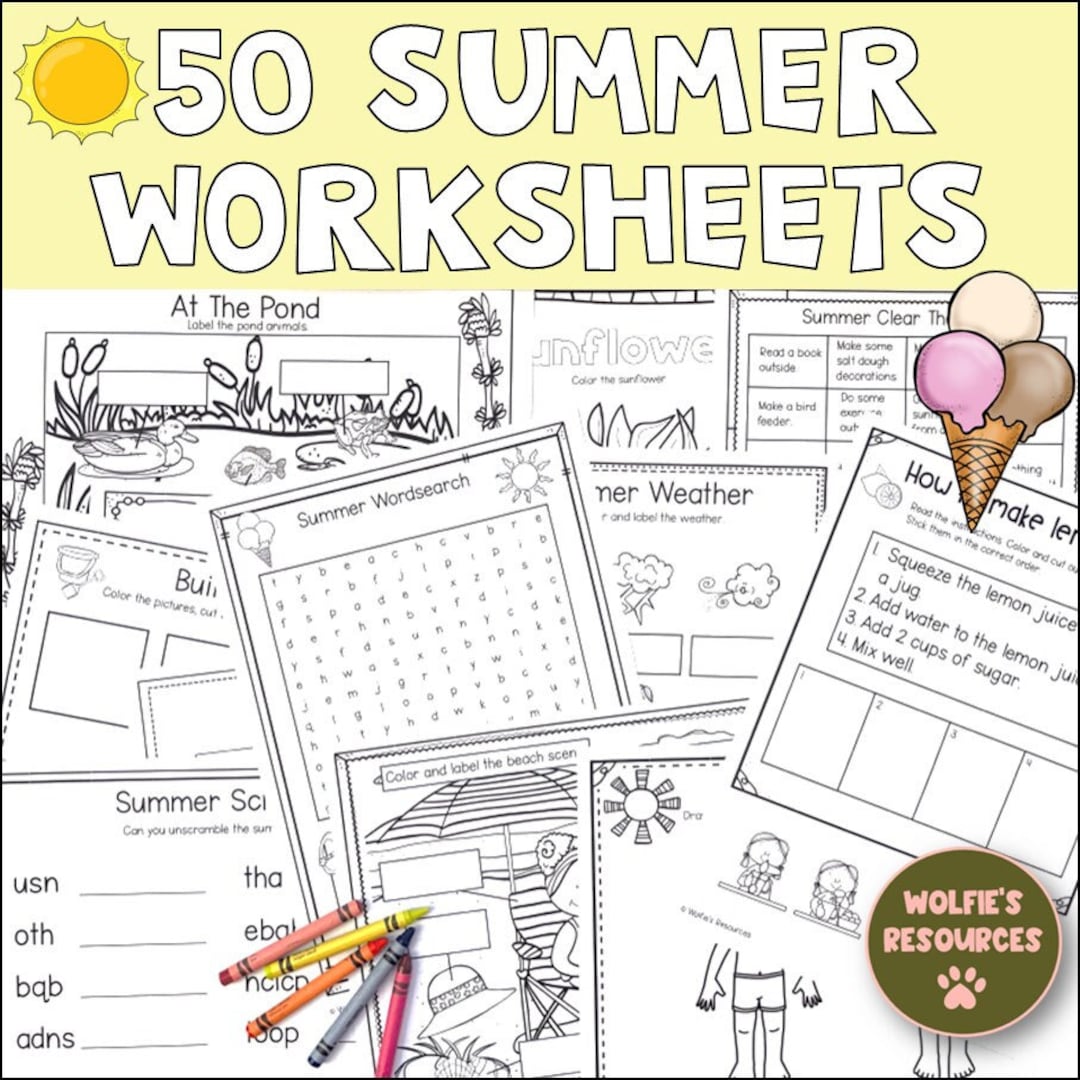 50 Summer Kindergarten Worksheets: Coloring, Math, English Activities ...