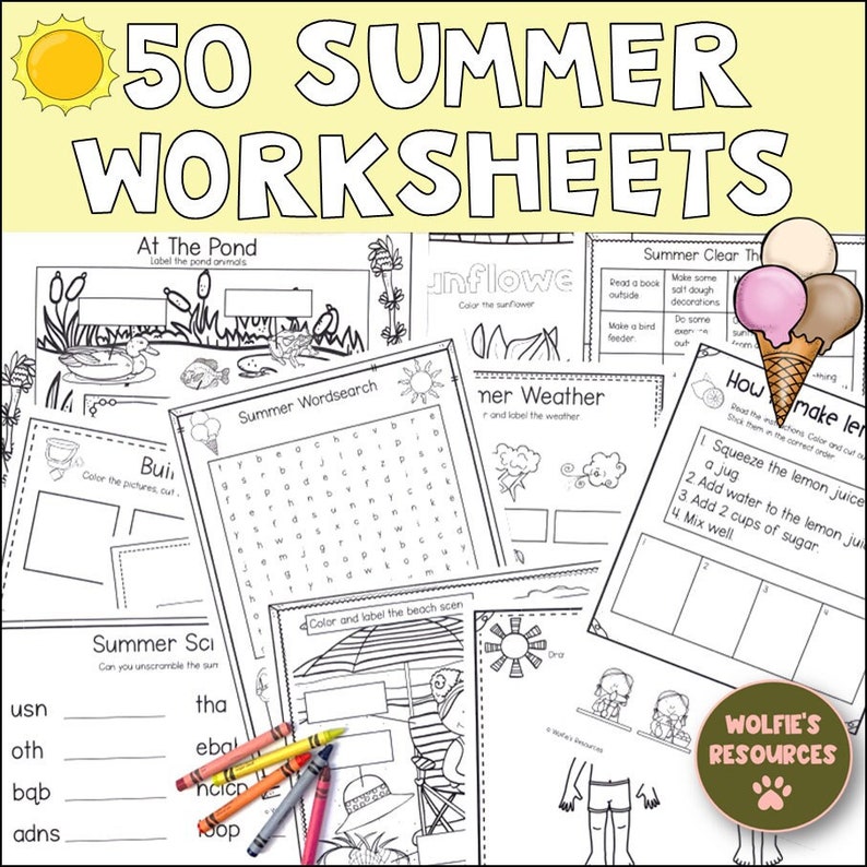 50 Summer Worksheets for Kindergarten - Activities - Coloring - End of ...