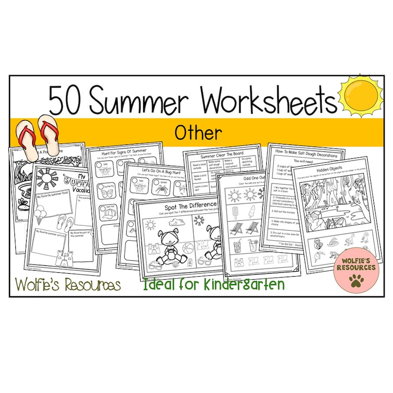 50 Summer Kindergarten Worksheets: Coloring, Math, English Activities ...