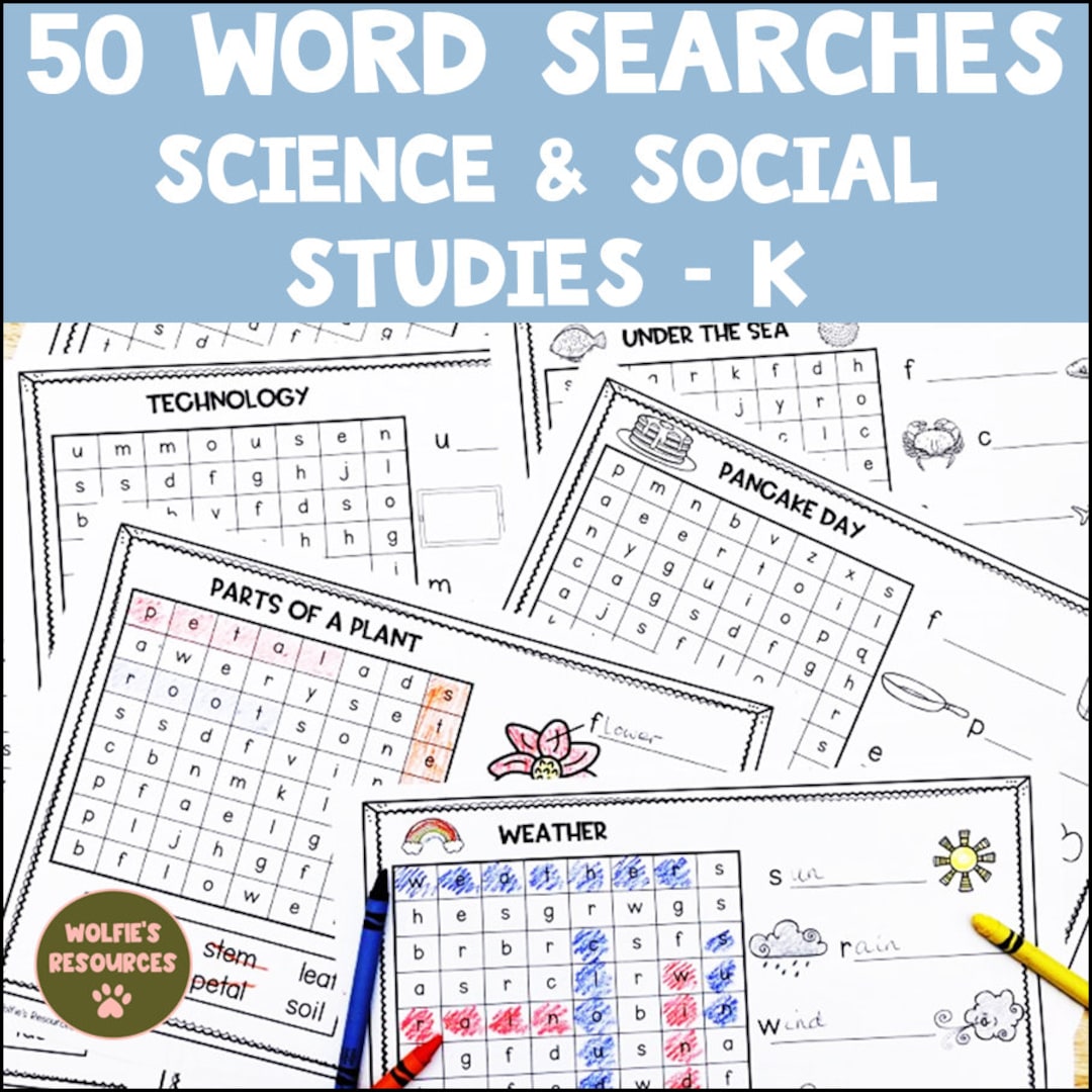 50 Science and Social Studies Word Searches for Kindergarten and ...