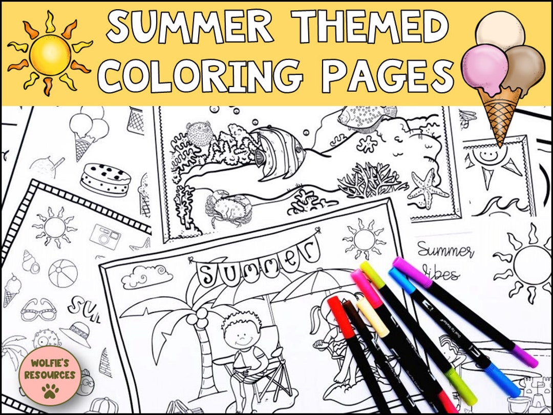 Summer Themed Coloring Pages Coloring Sheets Summer - Etsy