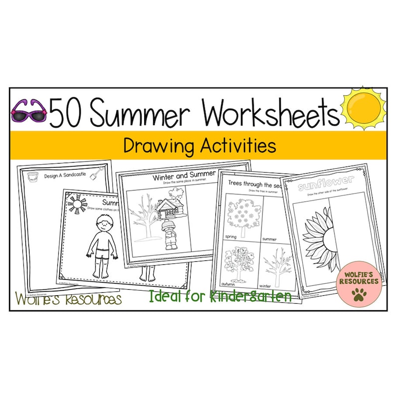 50 Summer Kindergarten Worksheets: Coloring, Math, English Activities ...