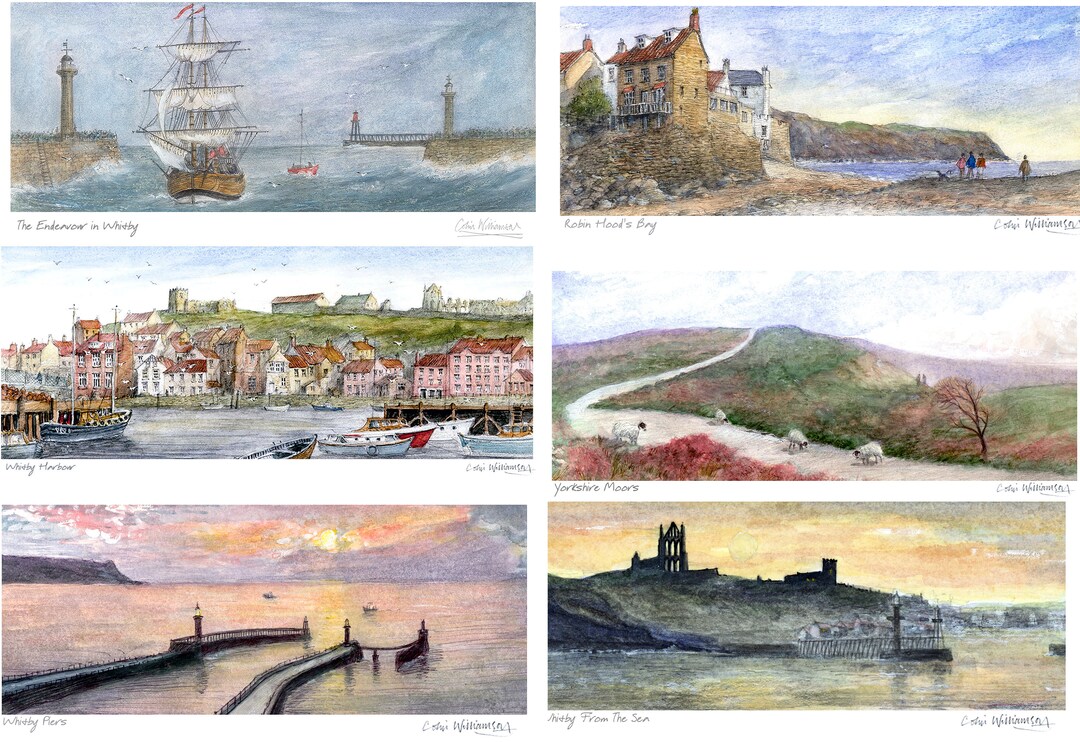 Whitby et la côte du Yorkshire, aquarelles, encadrées et contrecollées ...