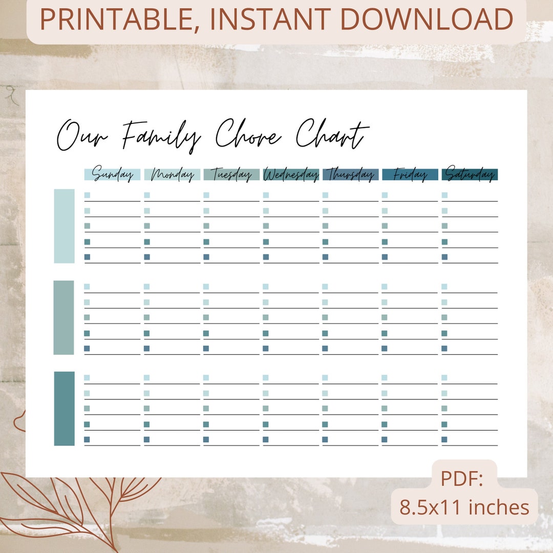 Three Person Chore Chart, Printable Chore Chart, Family Chore Chart ...