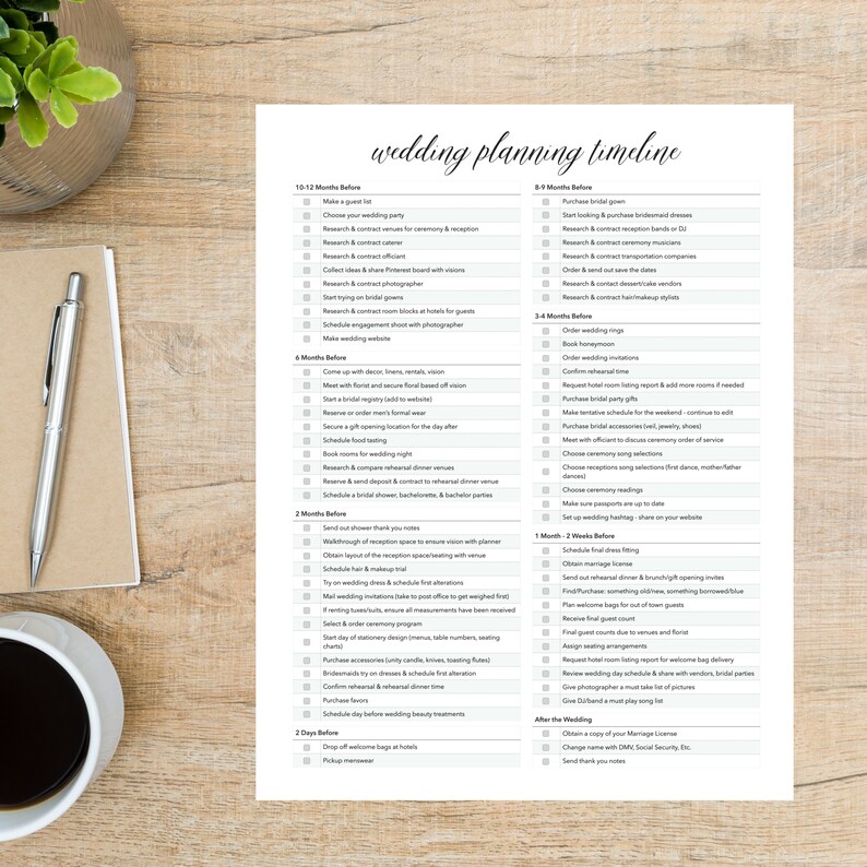 Printable Wedding Timeline, Wedding Checklist, Wedding Planning ...