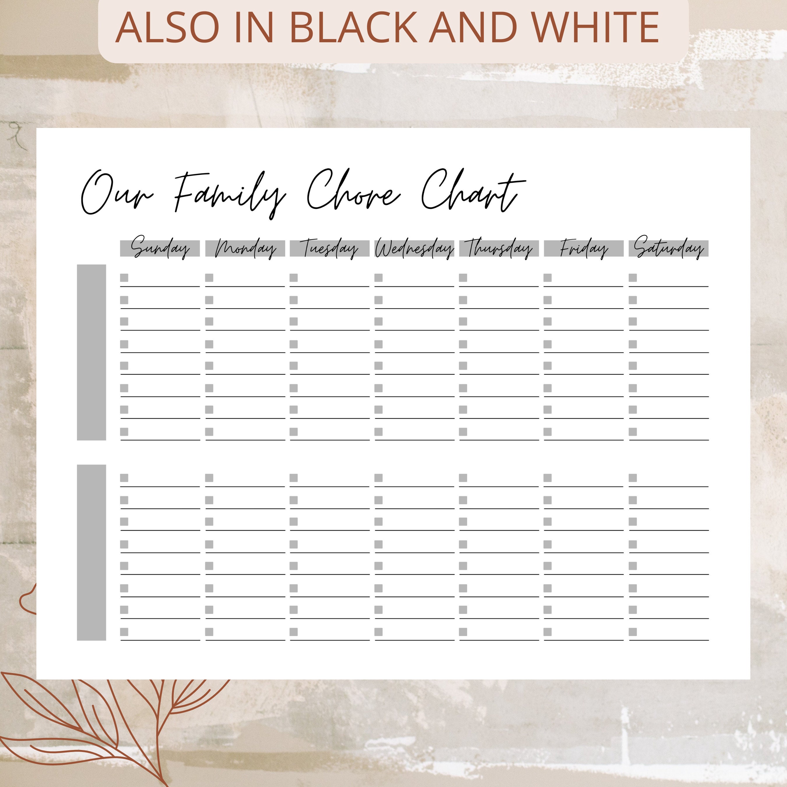 Two Person Chore Chart, Printable Chore Chart, Family Chore Chart ...