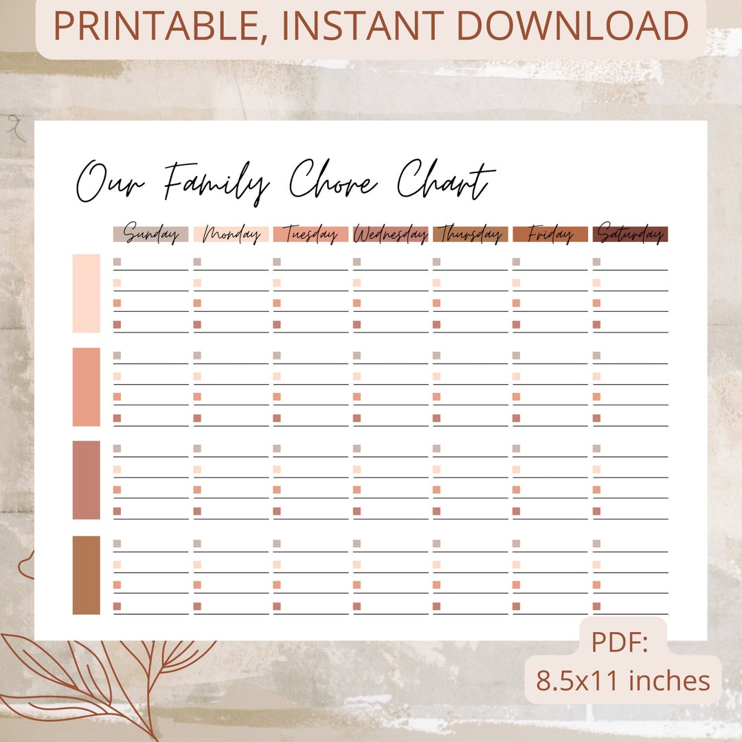 Four Person Family Chore Chart, Printable Chore Chart, Printable Chart ...