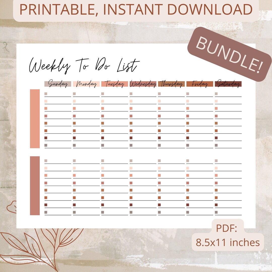 Printable Weekly To-do List Bundle, Weekly To-do List, To-do Chart ...