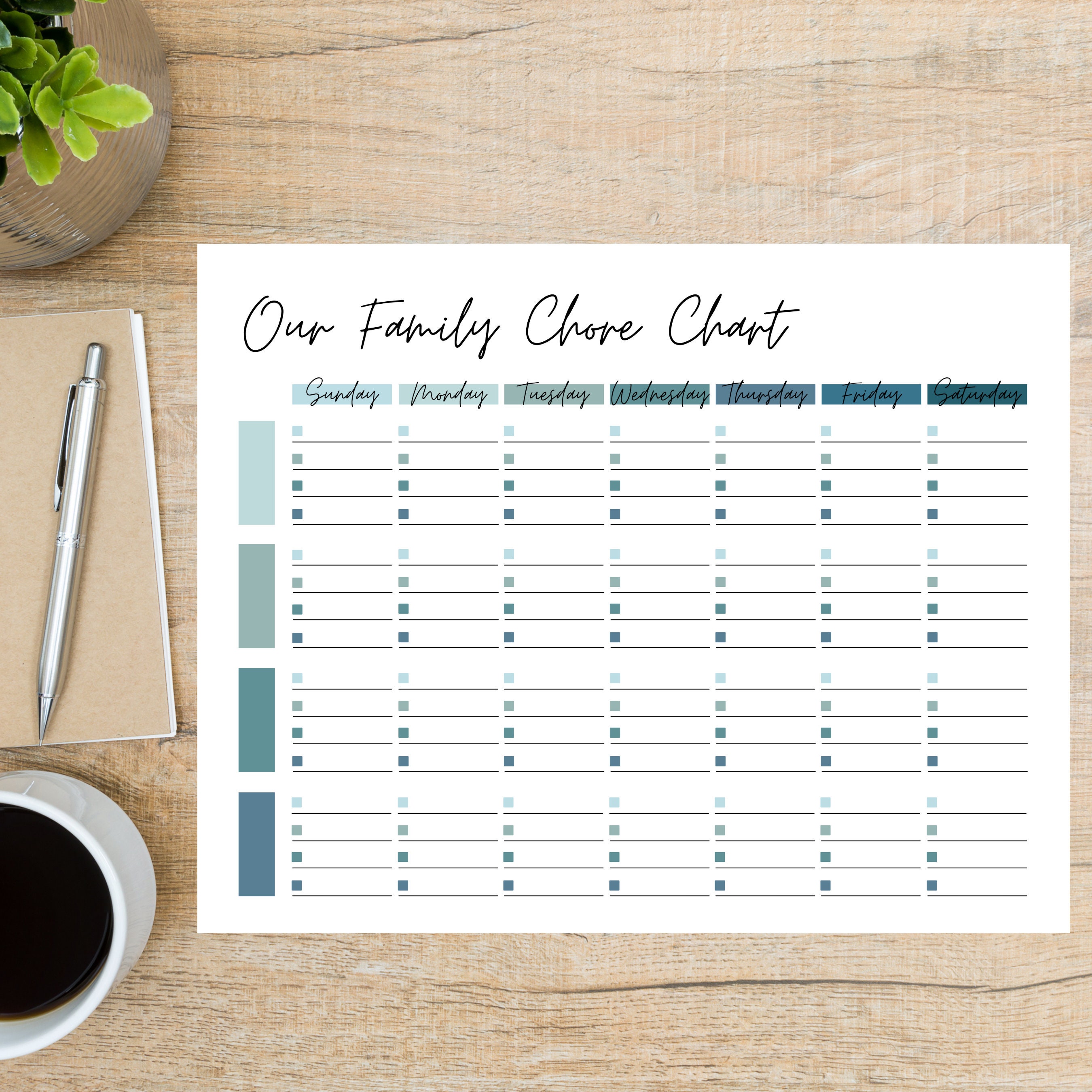 Four Person Family Chore Chart, Printable Chore Chart, Printable Chart ...
