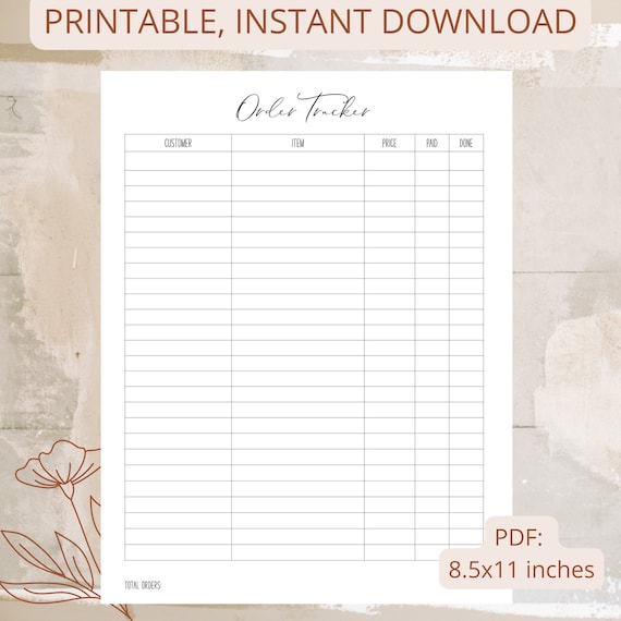 Printable Order Tracker Printable Tracker Vertical Order | Etsy