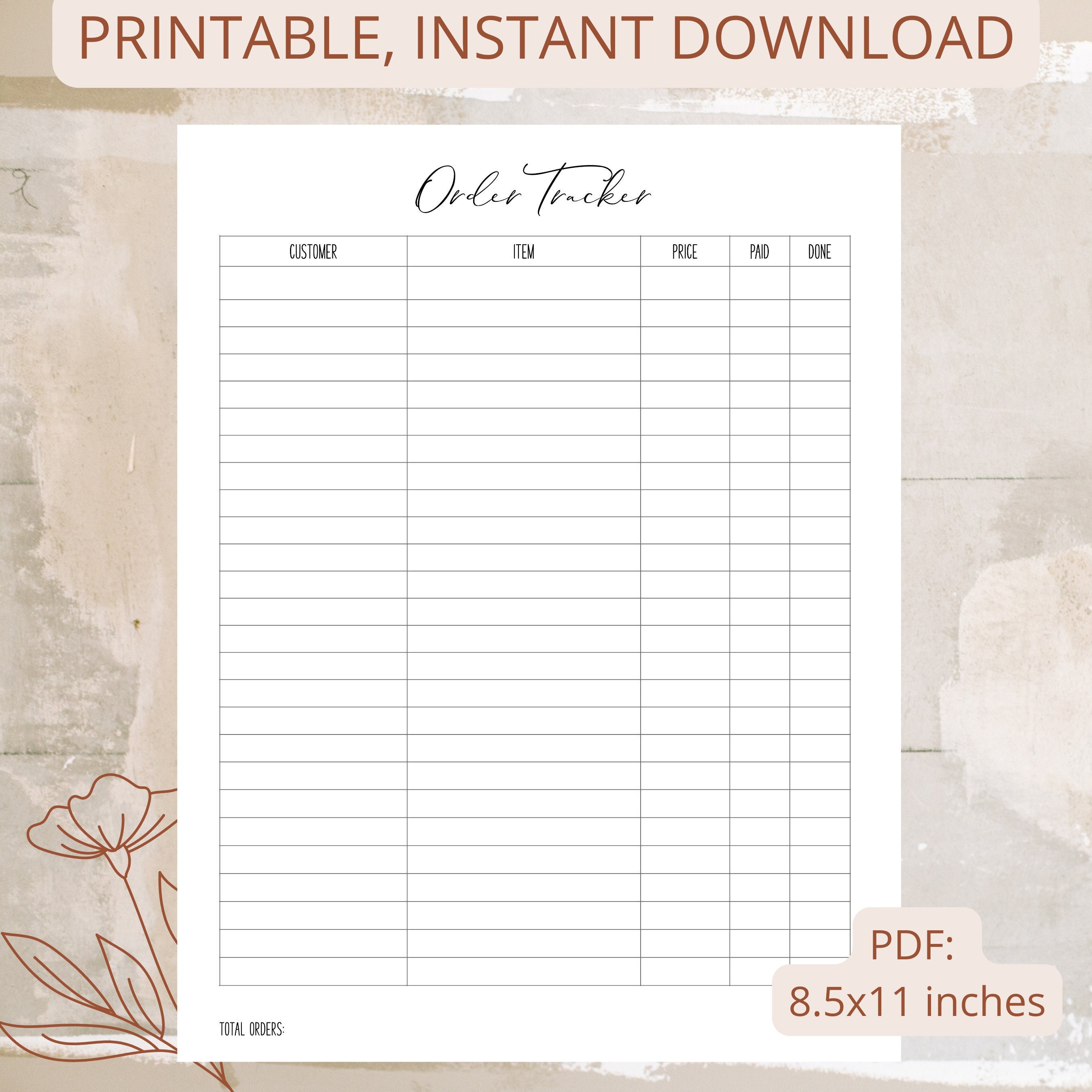 Printable Order Tracker, Printable Tracker, Vertical Order Tracker ...