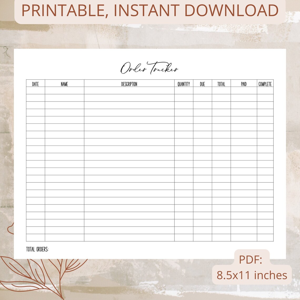 Printable Order Tracker, Printable Tracker, Order Tracker, Order ...