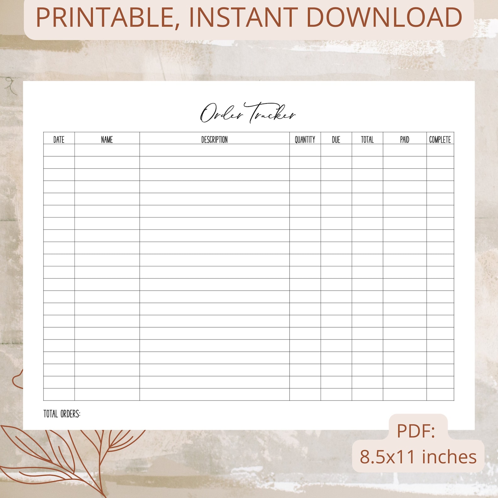 Printable Order Tracker, Printable Tracker, Order Tracker, Order ...