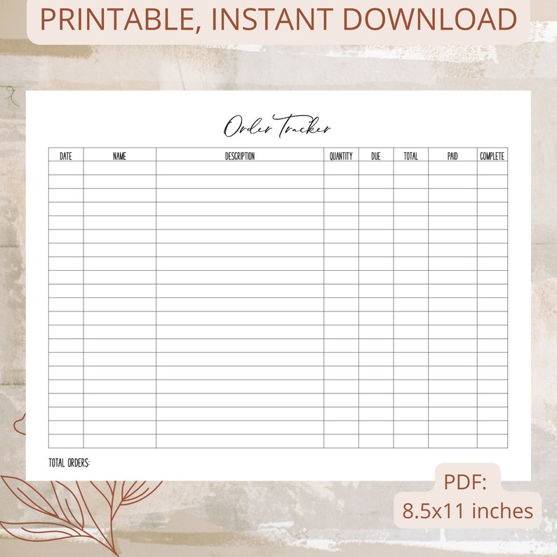 Printable Order Tracker, Printable Tracker, Order Tracker, Order ...