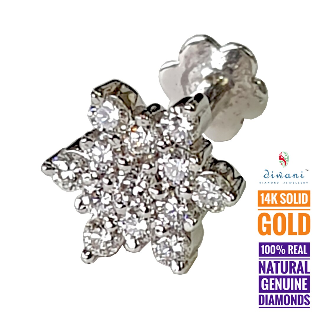 Diwani Natural 0.20 Ct 13 VVS Diamonds Flower Indian Bridal Nose Lip ...