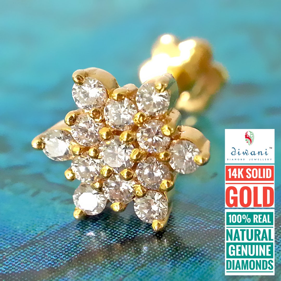 Diwani Natural 0.20 Ct 13 Si Diamonds Flower Indian Bridal Nose Lip ...