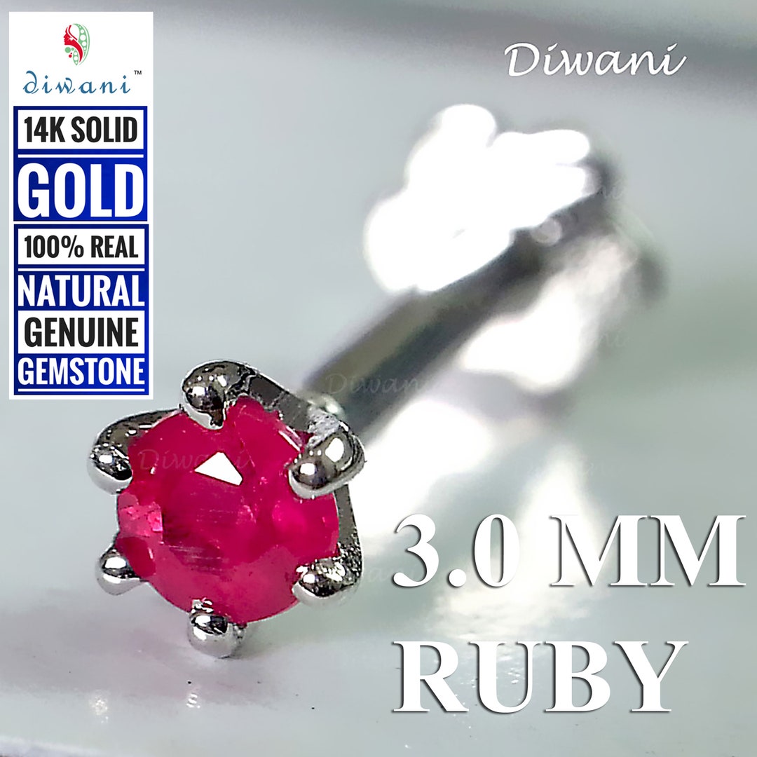 Diwani 3.0mm Natural Ruby Indian Wedding Nose Lip Labret Piercing Ring ...