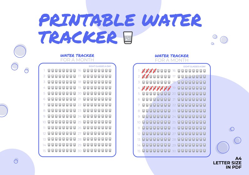 Printable hydration tracker for a month | Etsy