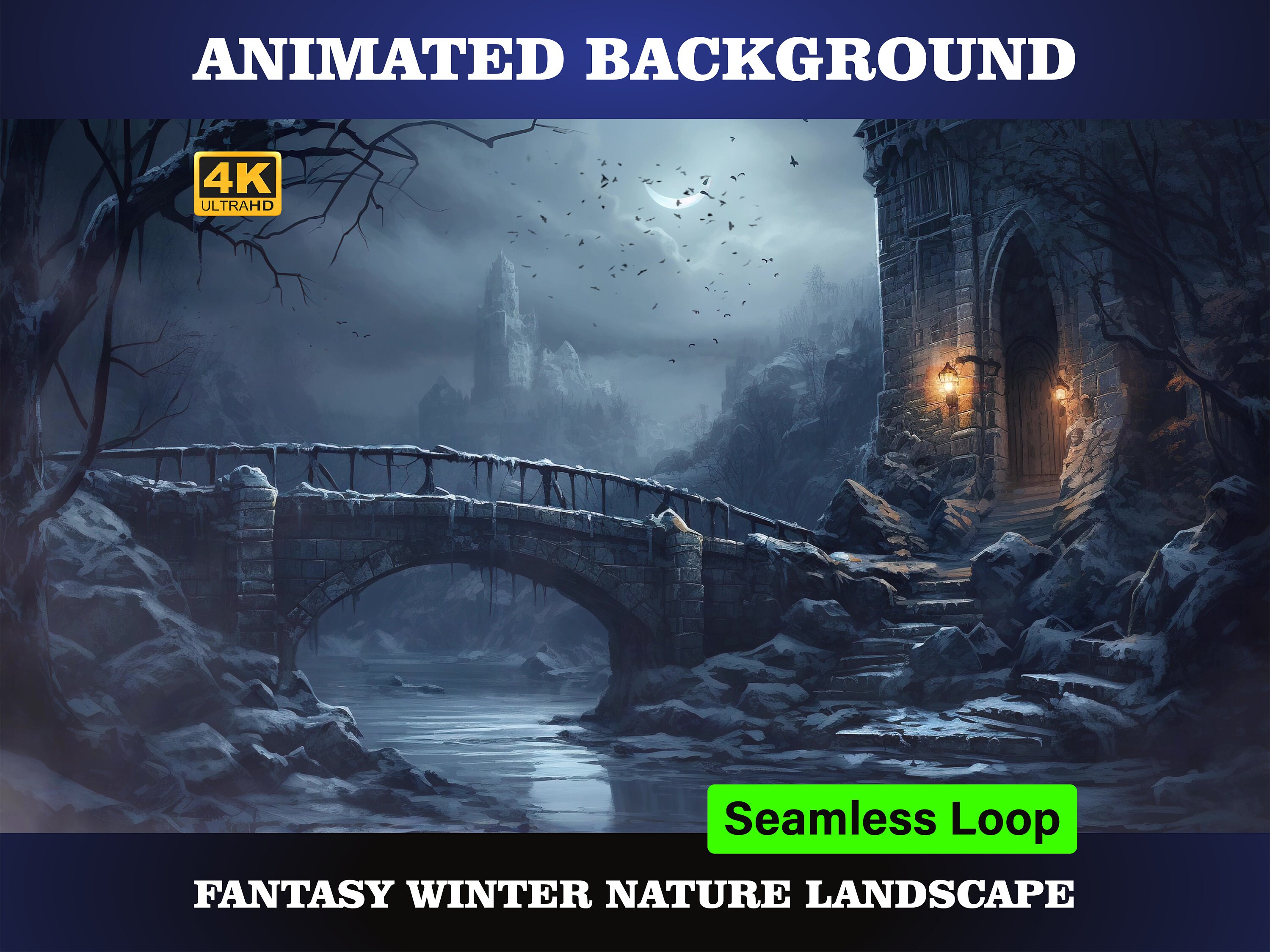 ANIMATED BACKGROUND | Ancient Bridge Blanketed in Snow Over a ...