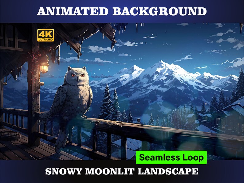 ANIMATED BACKGROUND Night Scene: Snowy Owls With Twinkling Stars in ...
