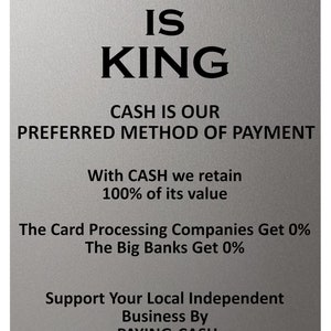 2162 KING OF CASH Preferred Method of Payment Metal Aluminium Plaque ...