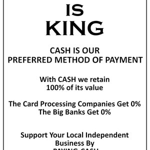 2162 KING OF CASH Preferred Method of Payment Metal Aluminium Plaque ...