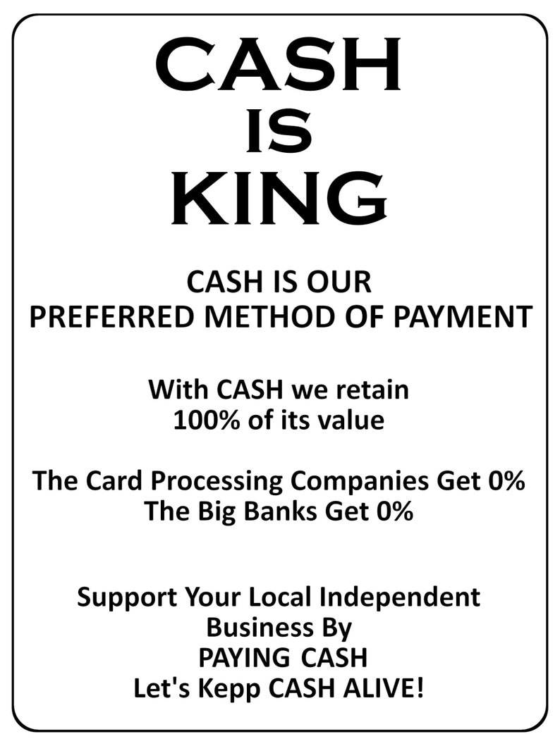 2162 KING OF CASH Preferred Method of Payment Metal Aluminium Plaque ...