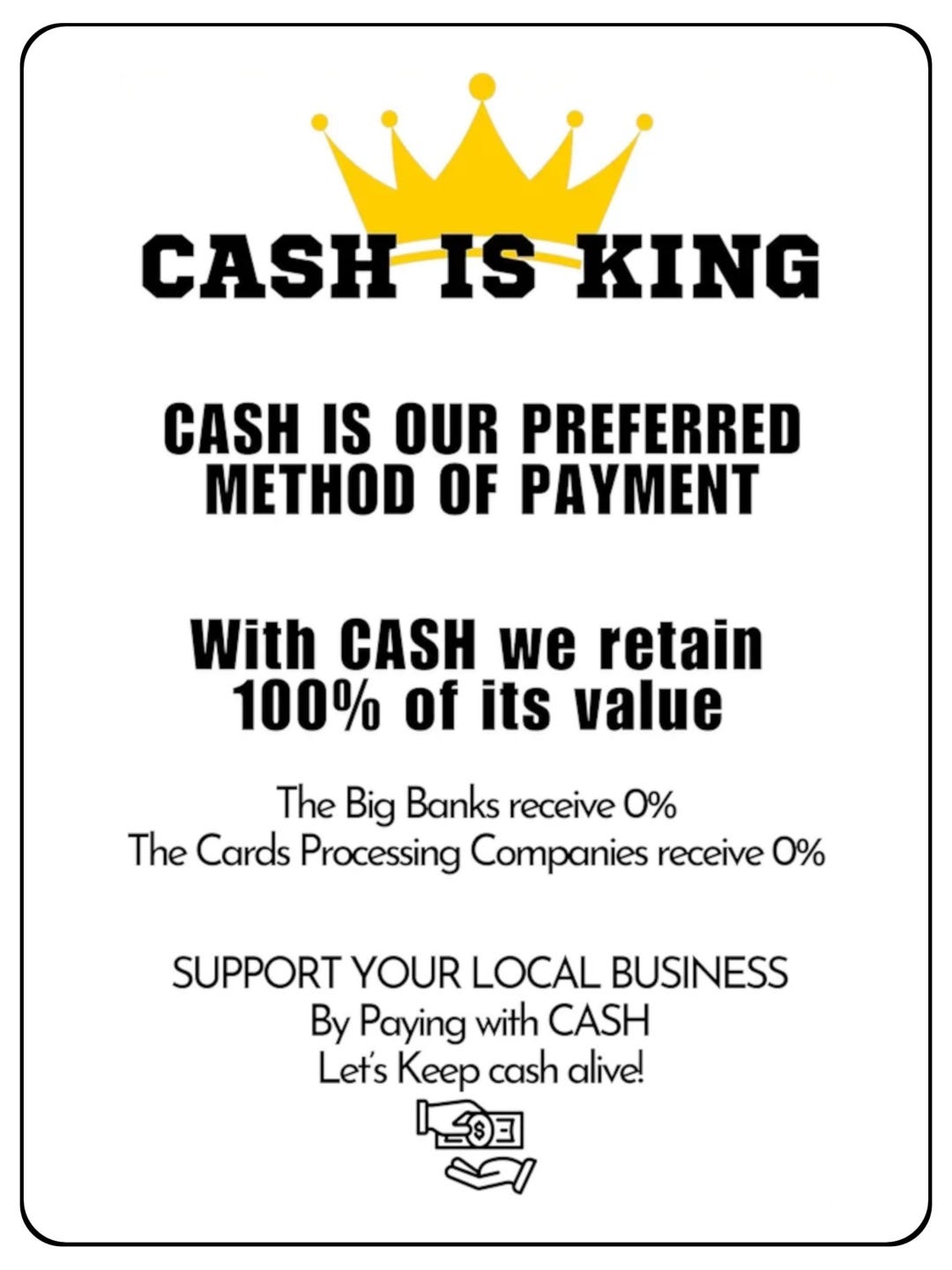 S084 CASH IS KING Preferred Method of Payment Door Sticker Vinyl Shop ...