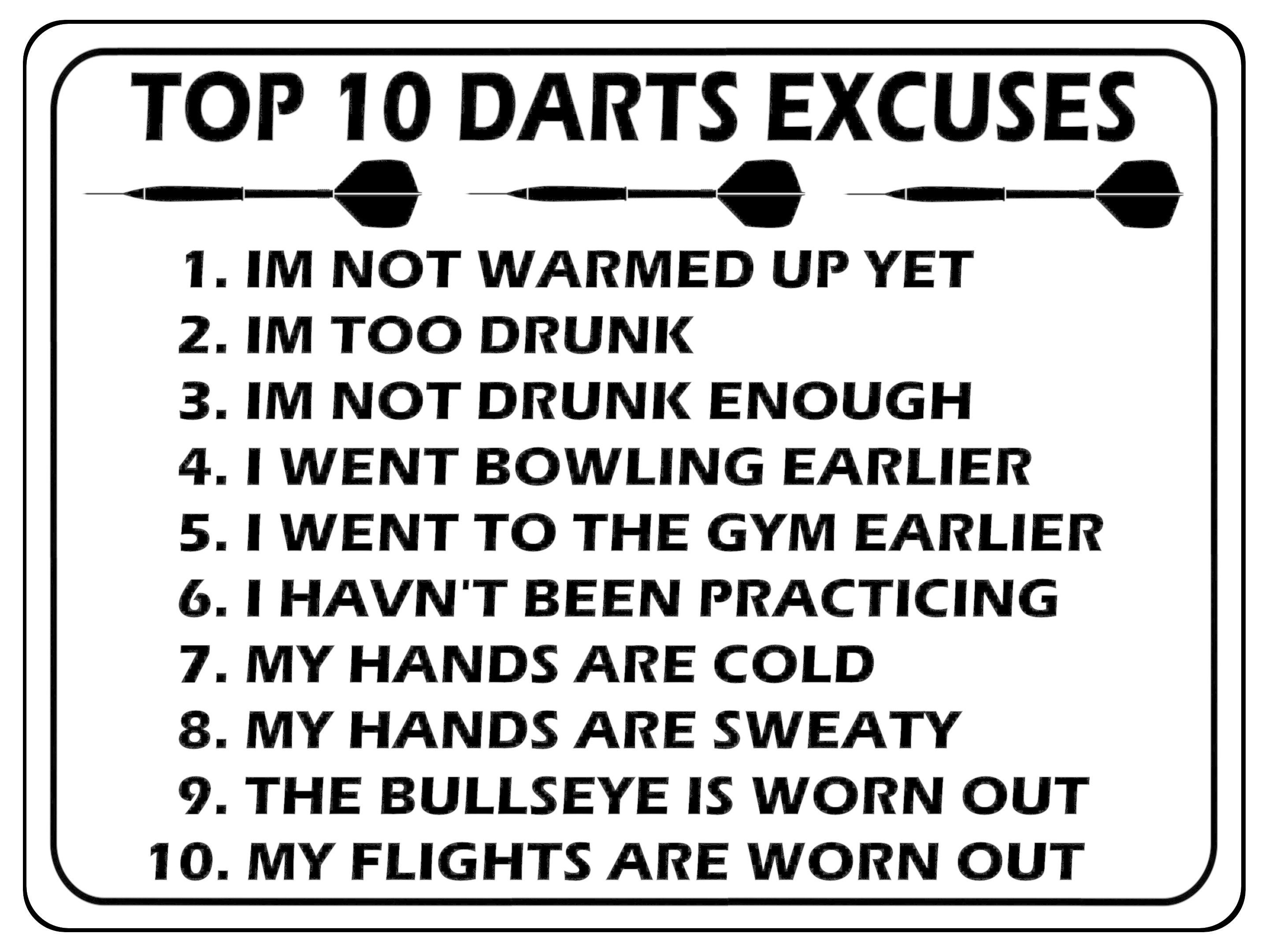 1035 TOP 10 DARTS EXCUSES Funny Metal Aluminium Plaque Sign House ...