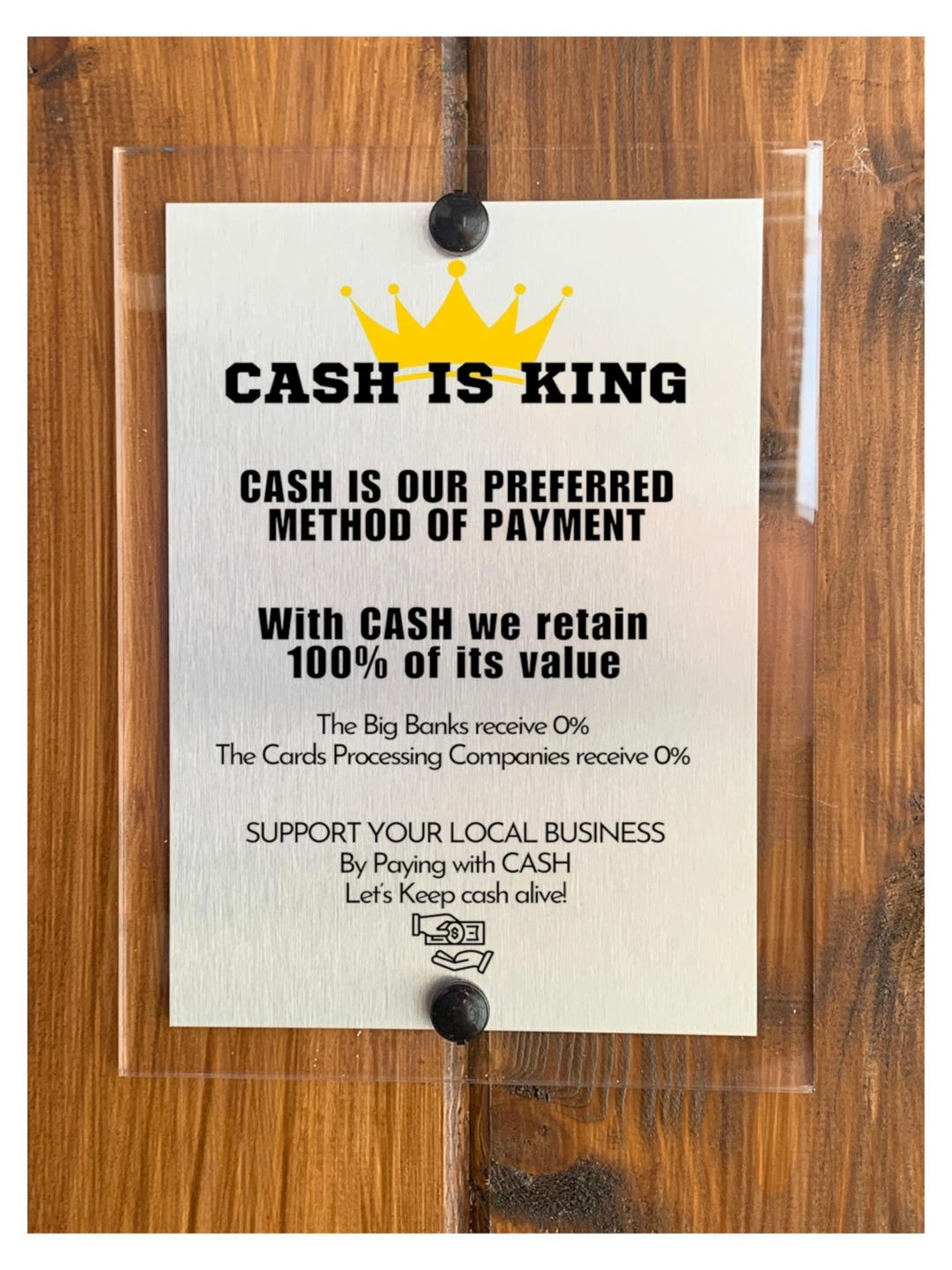 M055 CASH IS KING Preferred Method Payment Modern Acrylic Aluminium ...