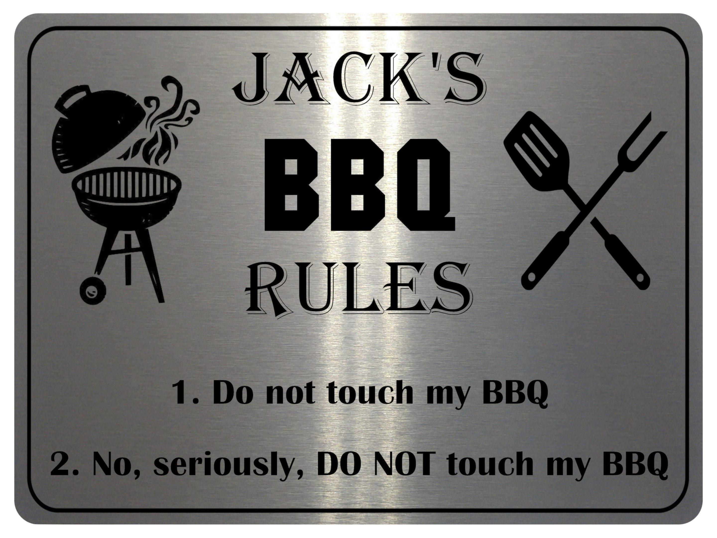 1005 Custom Personalised Name's BBQ RULES Metal Aluminium Plaque Sign ...