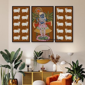 Set of 3 Pichwai Painting Beautiful Cow Shrinathji Painting - Etsy