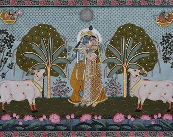 Pichwai Painting Lord Krishna Indian Art Hand Painted on Cloth. - Etsy
